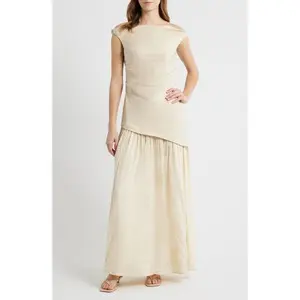 Faithfull The Brand Roma Asymmetric Off The Shoulder Maxi Dress - Panna