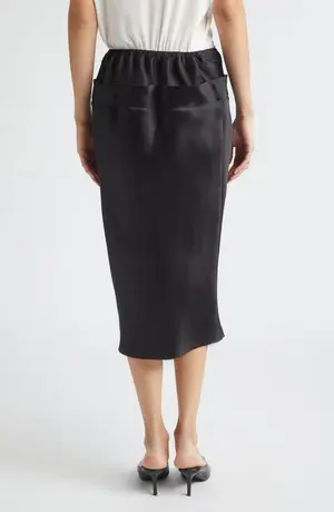 GIA STUDIOS Silk Drawstring Column Skirt - Black