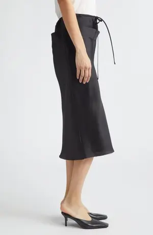 GIA STUDIOS Silk Drawstring Column Skirt - Black