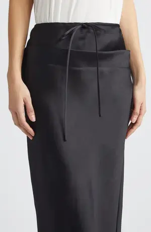 GIA STUDIOS Silk Drawstring Column Skirt - Black