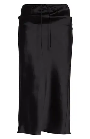 GIA STUDIOS Silk Drawstring Column Skirt - Black