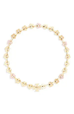 Tory Burch Forget Me Not Flower Chain Link Necklace