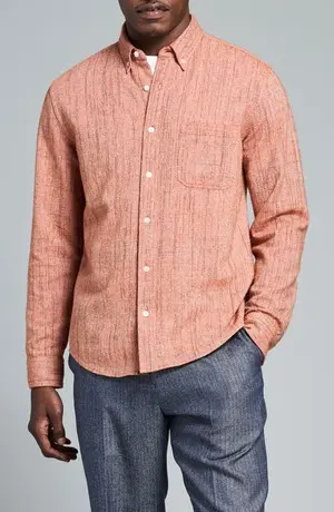 Billy Reid Slub Weave Tuscumbria Button-down Shirt - Desert Sun Multi