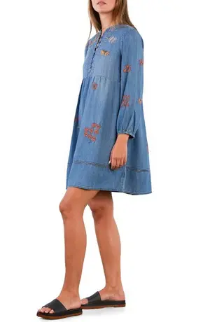 BILLY T Embroidered Denim Shirt Dress