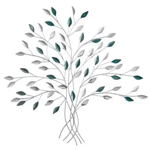 NEARLY NATURAL 30-in X 30-in Hand-painted Metal Tree Of Life Wall Art Decor - Silver/blue