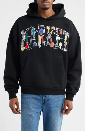 MARKET Work Of Arc Cotton Graphic Hoodie - Black