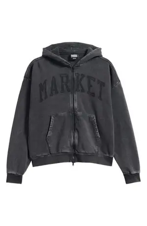 MARKET Shadow Arc Cotton Full Zip Hoodie - Washed Black