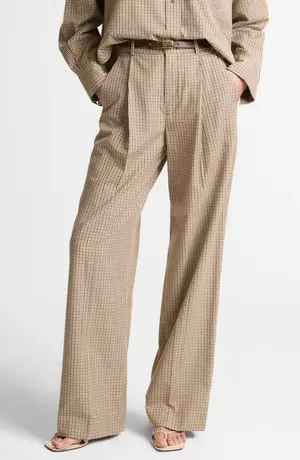 Vince Camille Check Wide Leg Pants - Light Wheatstone Check