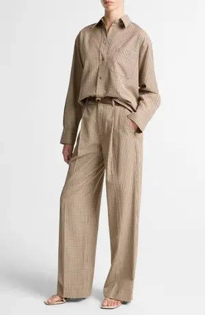 Vince Camille Check Wide-leg Pants - Light Wheatstone Check