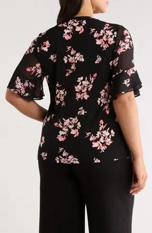 Anne Klein Floral Ruffle Sleeve Top