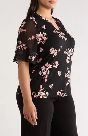 Anne Klein Floral Ruffle Sleeve Top