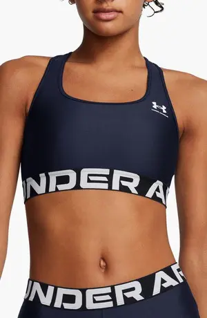 Under Armour Heatgear® Mid Racerback Logo Jacquard Sports Bra - Midnight Navy// White