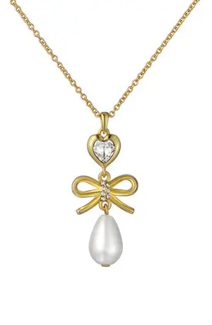 Ted Baker London Imogen Icon Charm Heart Bow Faux Pearl Drop Pendant Necklace - Metallic Gold