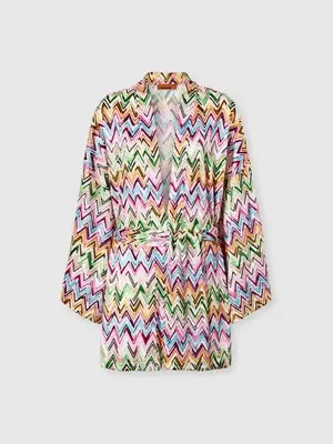 Missoni Kimono Cover-up In Stretch Viscose With Lace And Zigzag Motif - Multicoloured