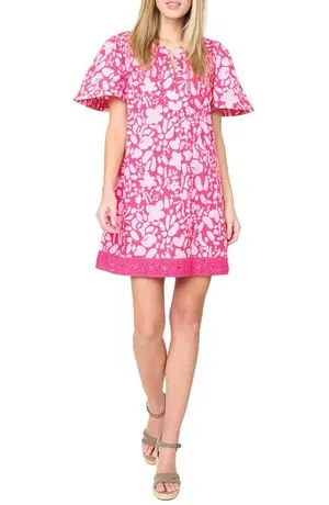 GIBSONLOOK Lace Trim Floral Cabana Dress - Pink Potager Print