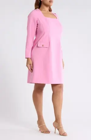TAHARI ASL Long Sleeve Crepe Sheath Dress