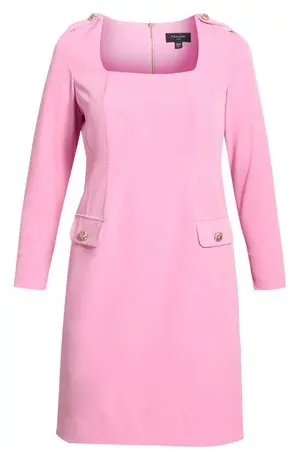 TAHARI ASL Long Sleeve Crepe Sheath Dress