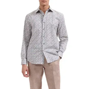 Bugatchi Axel Shaped Fit Geo Floral Stretch Cotton Button-up Shirt - Walnut