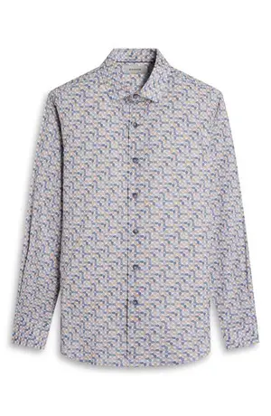 Bugatchi Axel Shaped Fit Geo Floral Stretch Cotton Button-up Shirt - Walnut