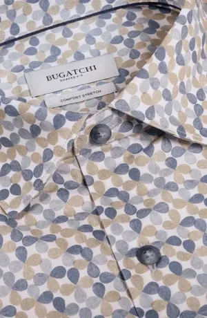 Bugatchi Axel Shaped Fit Geo Floral Stretch Cotton Button-up Shirt - Walnut