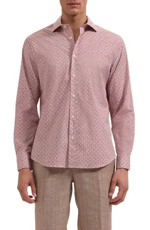 Bugatchi Axel Shaped Fit Mosaic Print Stretch Cotton Button-up Shirt - Sienna