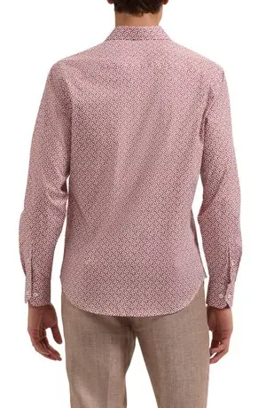 Bugatchi Axel Shaped Fit Mosaic Print Stretch Cotton Button-up Shirt - Sienna