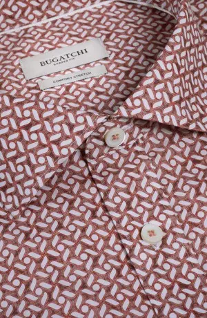 Bugatchi Axel Shaped Fit Mosaic Print Stretch Cotton Button-up Shirt - Sienna
