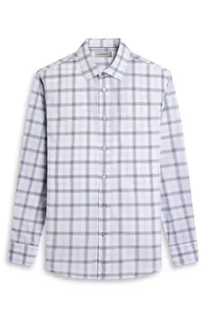 Bugatchi Julian Shaped Fit Check Stretch Cotton Button-up Shirt - Platinum