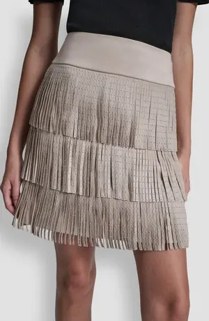 Dkny Studded Fringe Mini Skirt - Pebble
