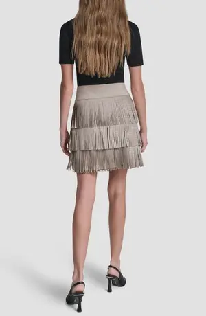 Dkny Studded Fringe Mini Skirt - Pebble