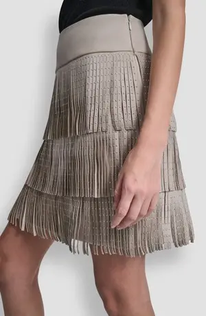Dkny Studded Fringe Mini Skirt - Pebble