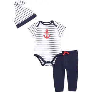 LITTLE ME Striped Anchor Bodysuit With Leggings And Hat - Blue