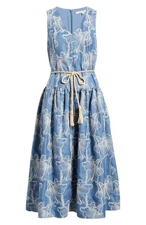 Julia Jordan Floral Embroidery Sleeveless Midi Dress
