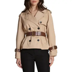 Avec Les Filles Short Trench Jacket With Faux Leather Belt - Camel