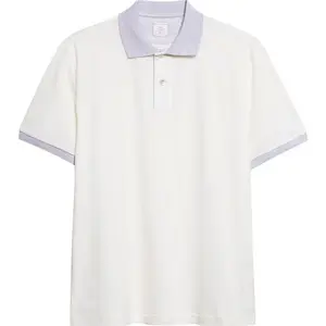 Eleventy Contrast Trim Cotton Piqué Polo - White/melange Light Grey