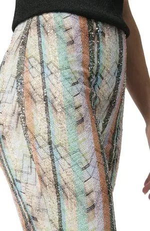 Missoni Flared Trousers In Viscose Lamé Blend With Multi-technique Knit And Sequins - Multicoloured