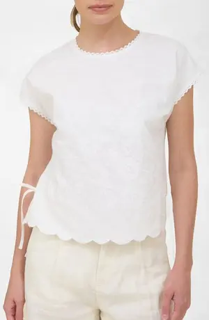 ZOE AND CLAIRE Embroidered Linen & Cotton Top - Off White