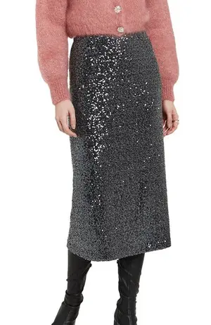 OTTOD'AME Longuette Sequined Skirt - Metallic Silver