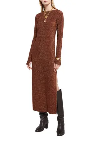 OTTOD'AME Long Sleeve Maxi Dress - Metallic Rust