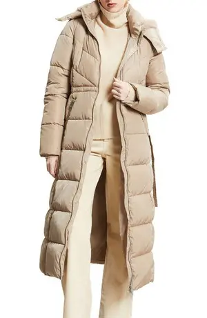 OTTOD'AME Quilted Puffer Long Jacket With Belt - Stone