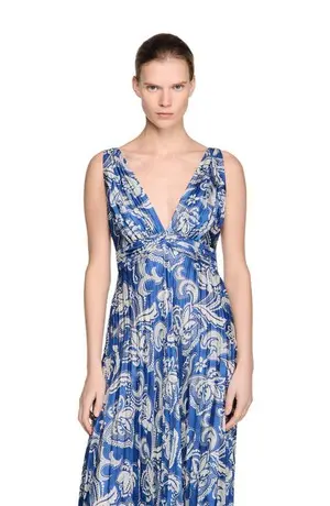 Sandro Floral Print Maxi Dress - Blue/ecru