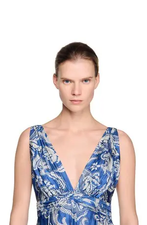 Sandro Floral Print Maxi Dress - Blue/ecru