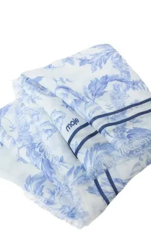 Maje Floral Print Wool Blend Shawl - White/blue