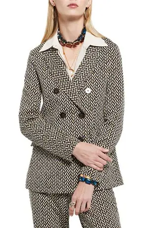 OTTOD'AME Printed Double Breasted Blazer Ecru