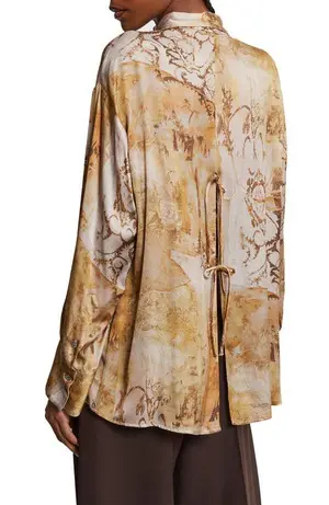 OTTOD'AME Graphic Print Satin Blouse - Beige