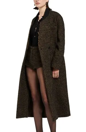 OTTOD'AME Tweed Double-breasted Coat - Brown