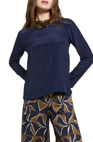 OTTOD'AME Long Sleeve Silk-blend Blouse - Blue