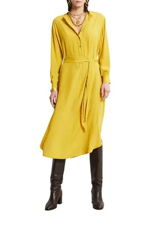 OTTOD'AME Silk-blend Midi Dress With Sash - Yellow