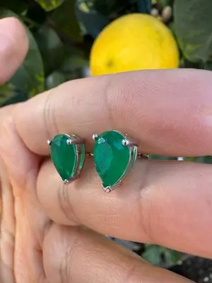 GEMMA AZZURRO Pear Emerald Stud Earrings