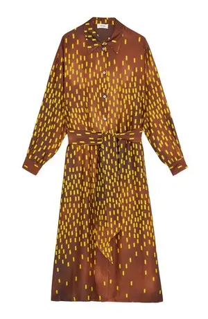 OTTOD'AME Printed Viscose Chemisier With Sash - Brown